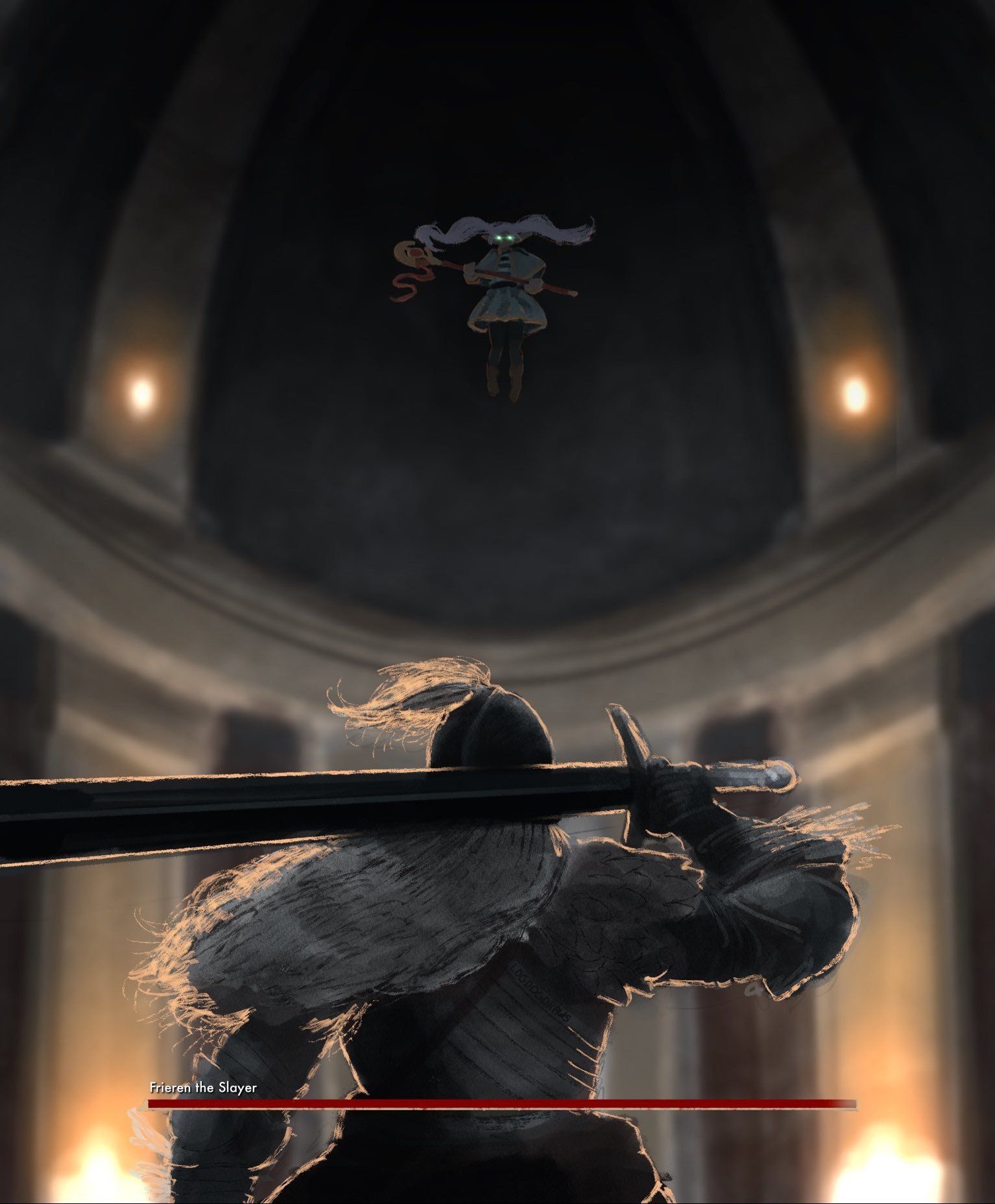 Knight Confronts Floating Magical Figure in Grand Hall GagBase | AI ...