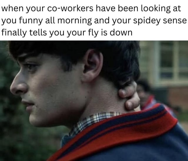 Spidey Sense Reveals Undone Fly at Work GagBase | AI-powered meme ...